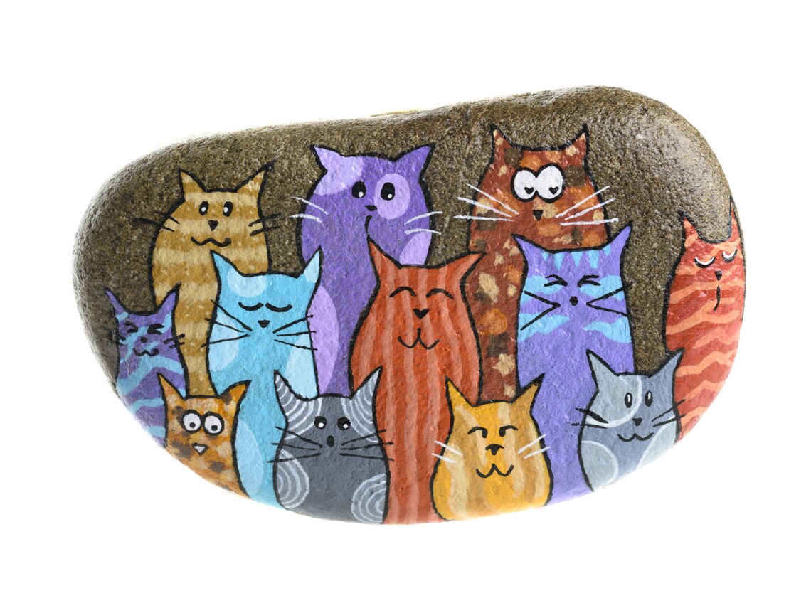 Funny Cats Painted Rock Cats Friends | Etsy