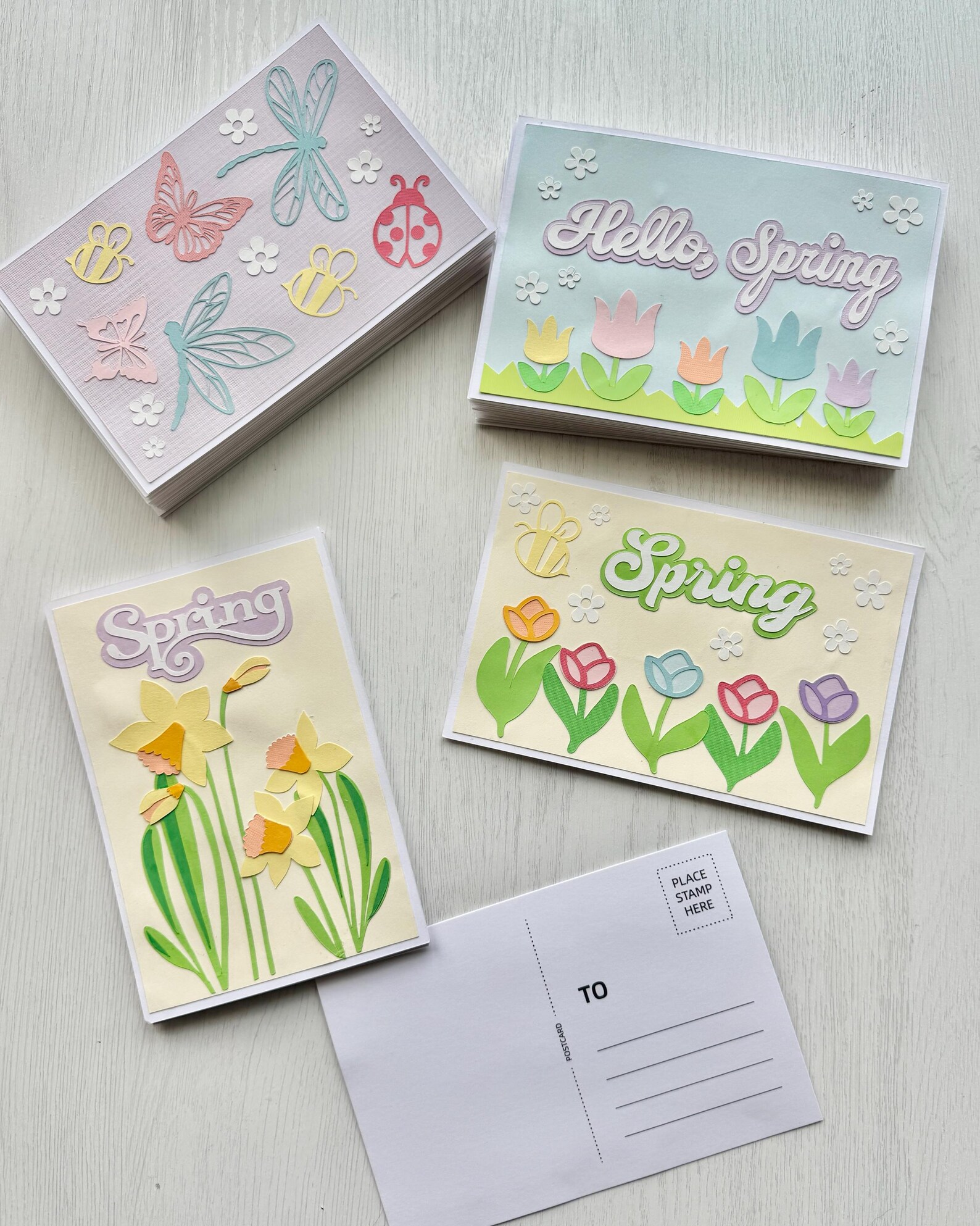 Spring Postcards | Handmade Layered Paper Craft Postcards | Season ...