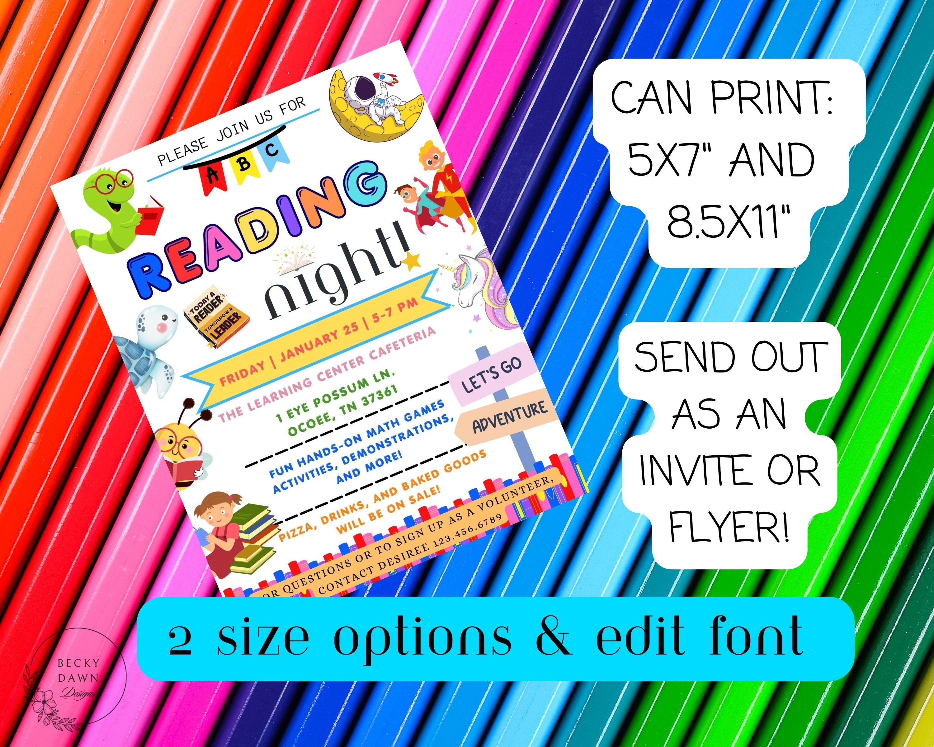Editable Family Reading Night Flyer, PTO PTA Family School Flyer ...