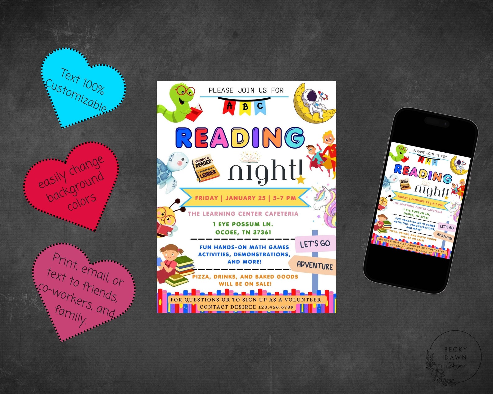 Editable Family Reading Night Flyer, PTO PTA Family School Flyer ...