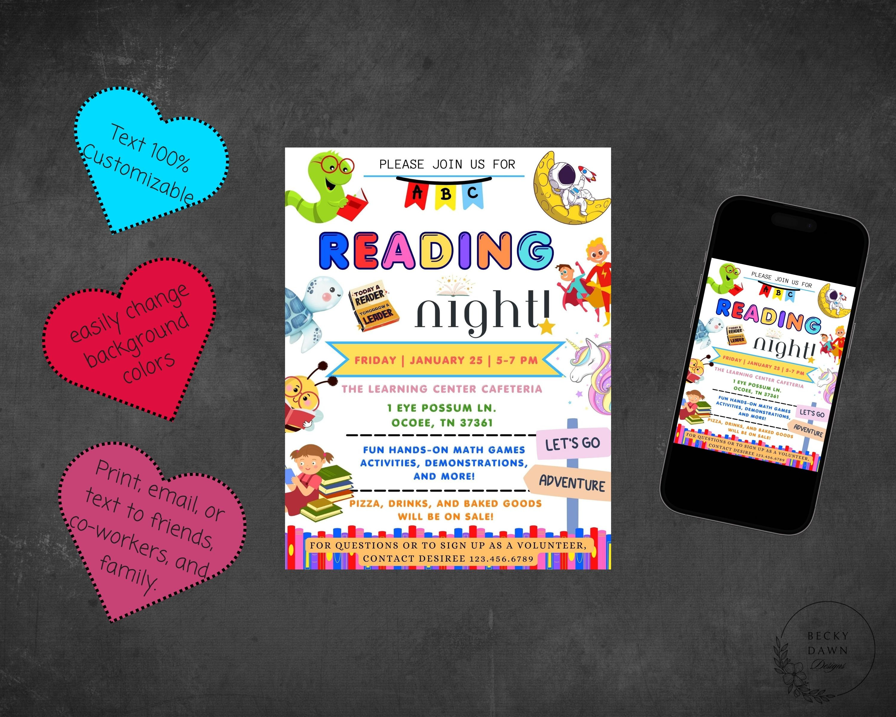 Editable Family Reading Night Flyer, PTO PTA Family School Flyer ...