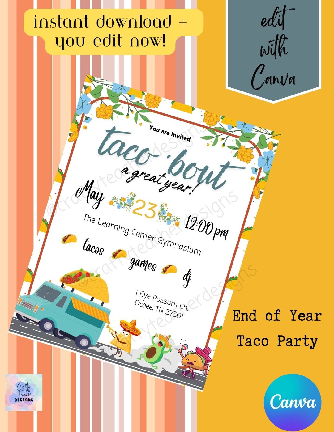 EDITABLE | Taco Party | End of Year | Taco Bout' A Great Year | Pto Pta ...