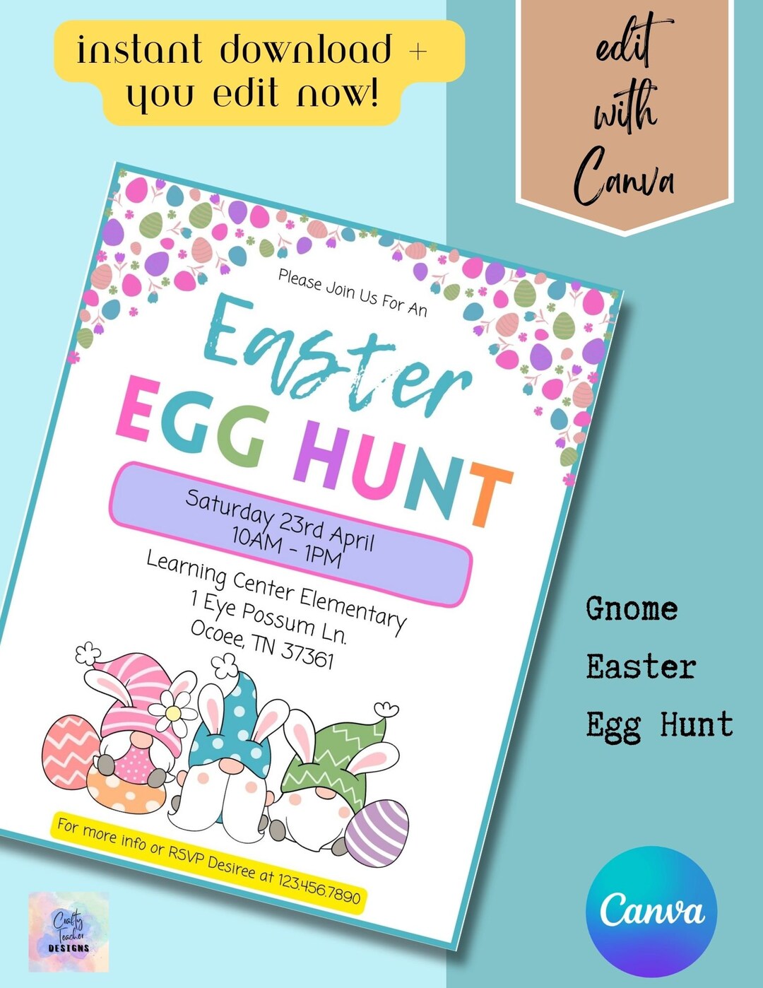 EDITABLE Gnome Easter Egg Hunt Invitation, Easter Party Invite, Digital ...