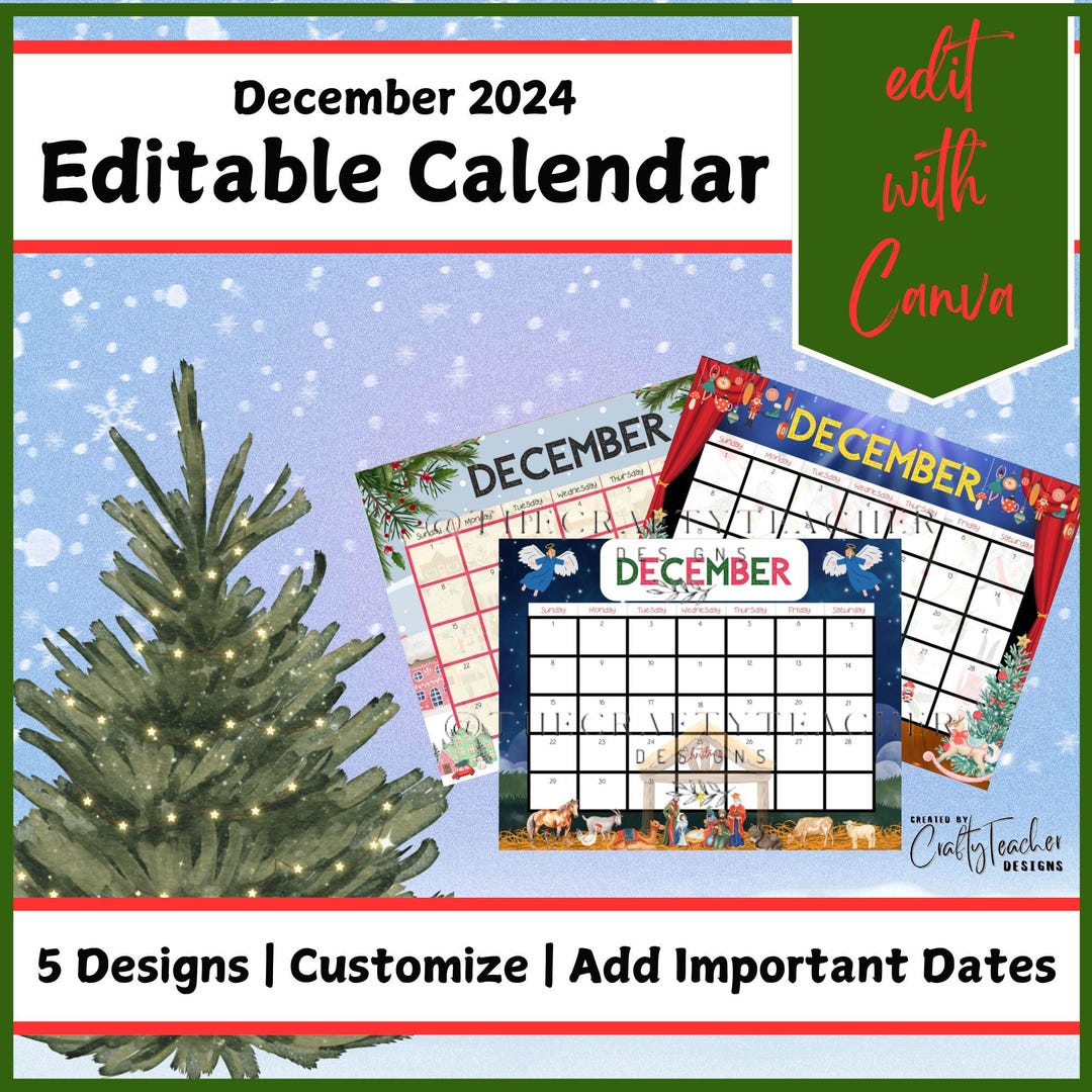 Editable, Monthly Calendar, December 2024, Printable - Etsy