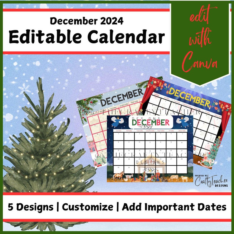 Editable, Monthly Calendar, December 2024, Printable - Etsy