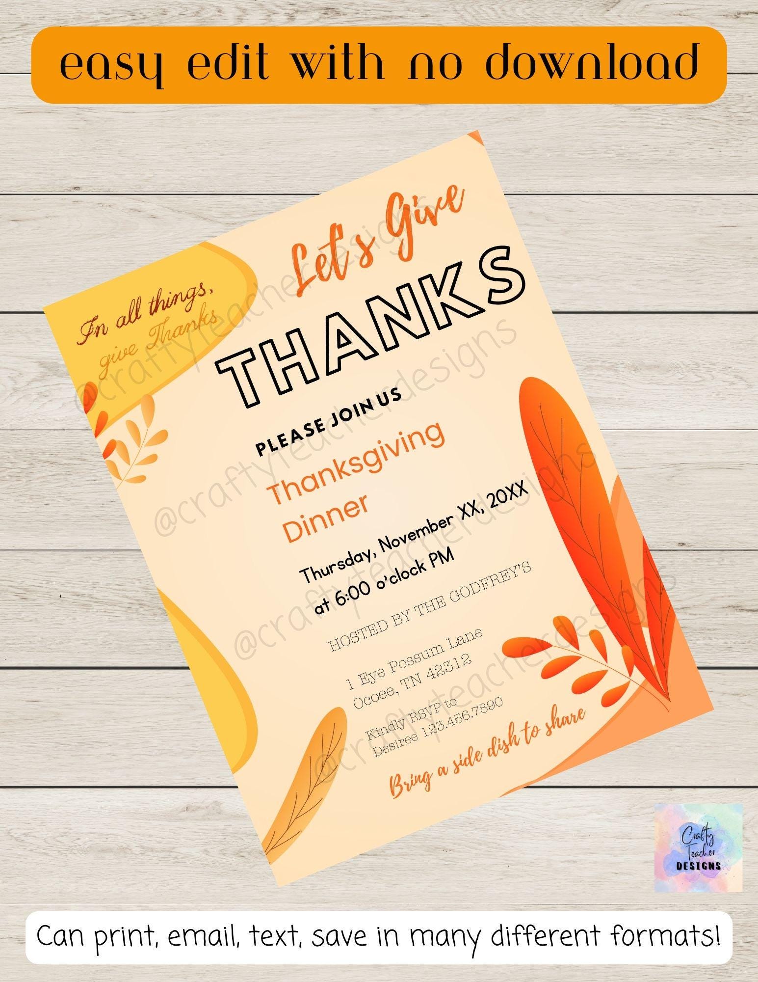 EDITABLE Thanksgiving Gather Together Let's Give Thanks Family Time - Etsy