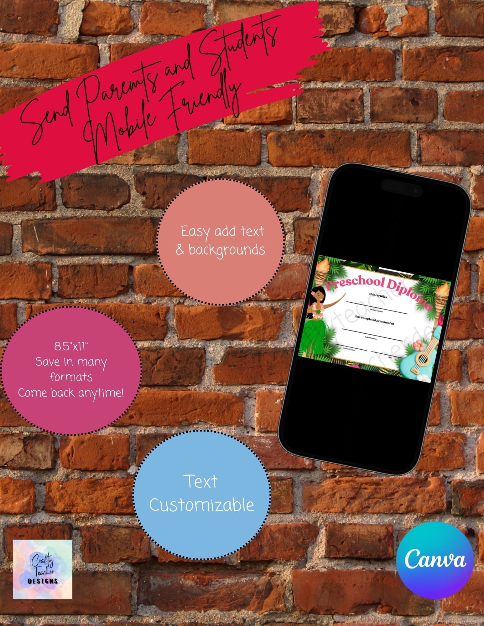 EDITABLE End of Year Graduation Luau Certificate Pre-k - Etsy