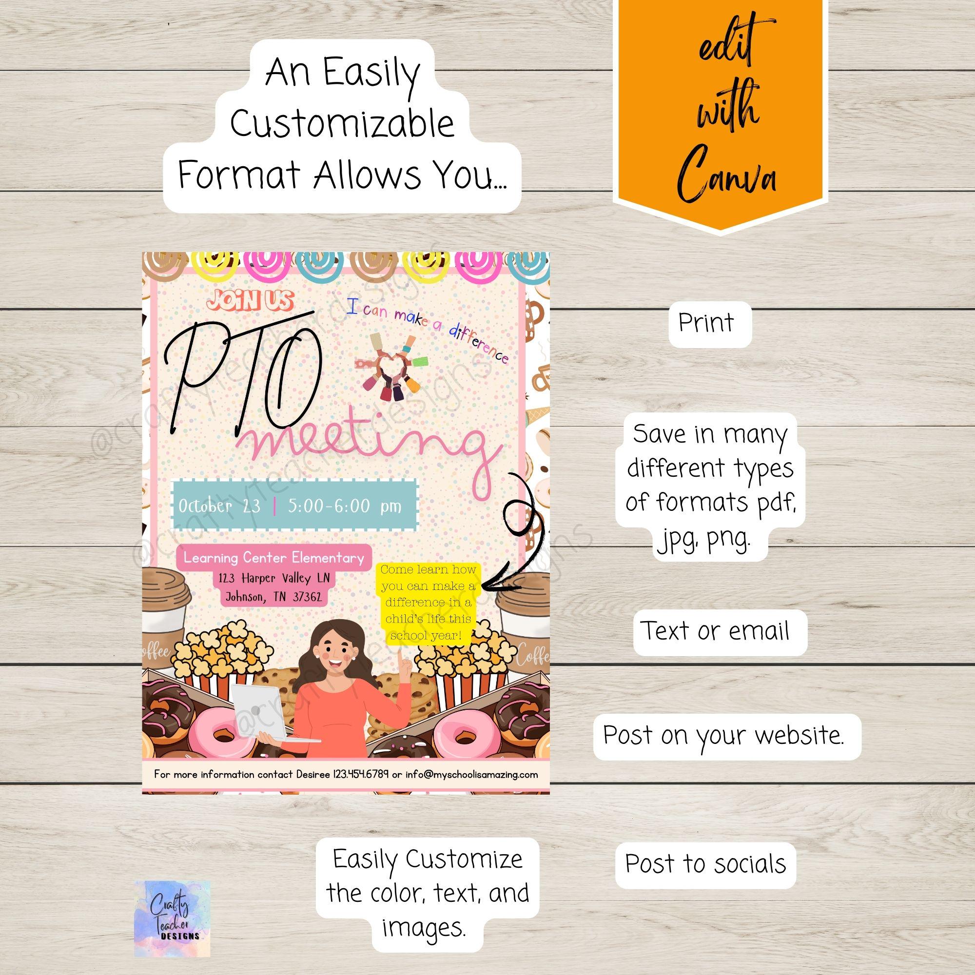Editable | Back to School | PTO PTA Meeting Poster | Digital | Easy ...