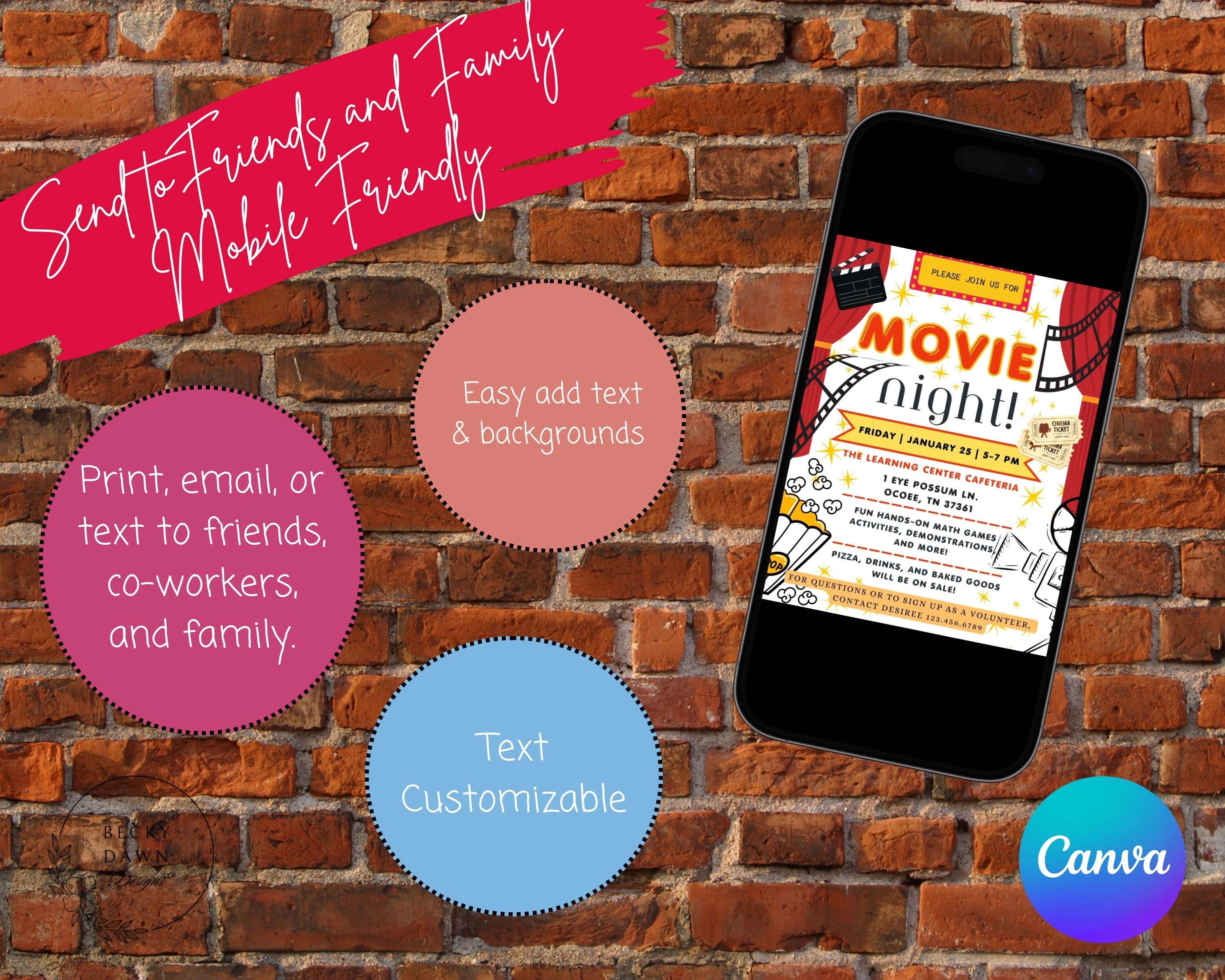 Editable Family Movie Night Flyer, PTO PTA Family School Flyer ...