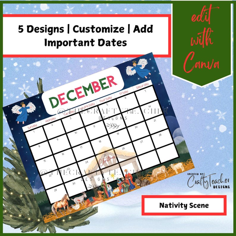 Editable, Monthly Calendar, December 2024, Printable - Etsy Australia