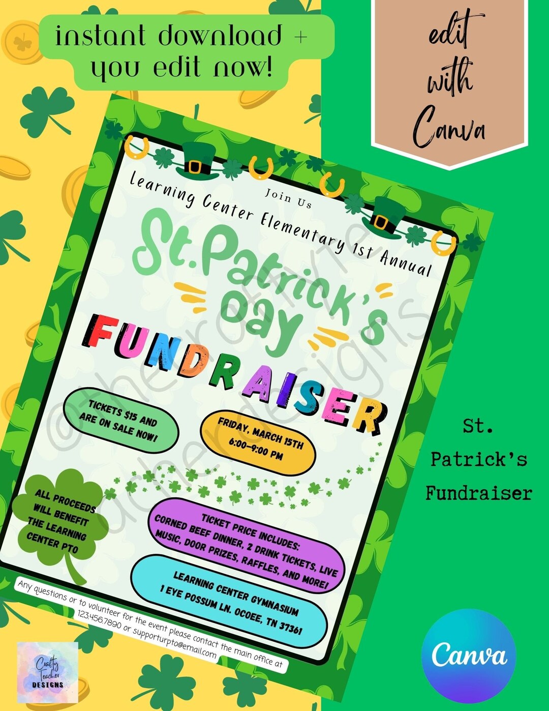 EDITABLE, St. Patrick's Day Fundraiser Flyer, PTO PTA Social Media ...