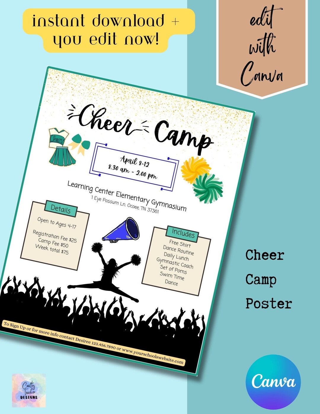 EDITABLE Cheer Camp Poster, Flyer, Cheer Fundraiser, PTO PTA, Digital ...
