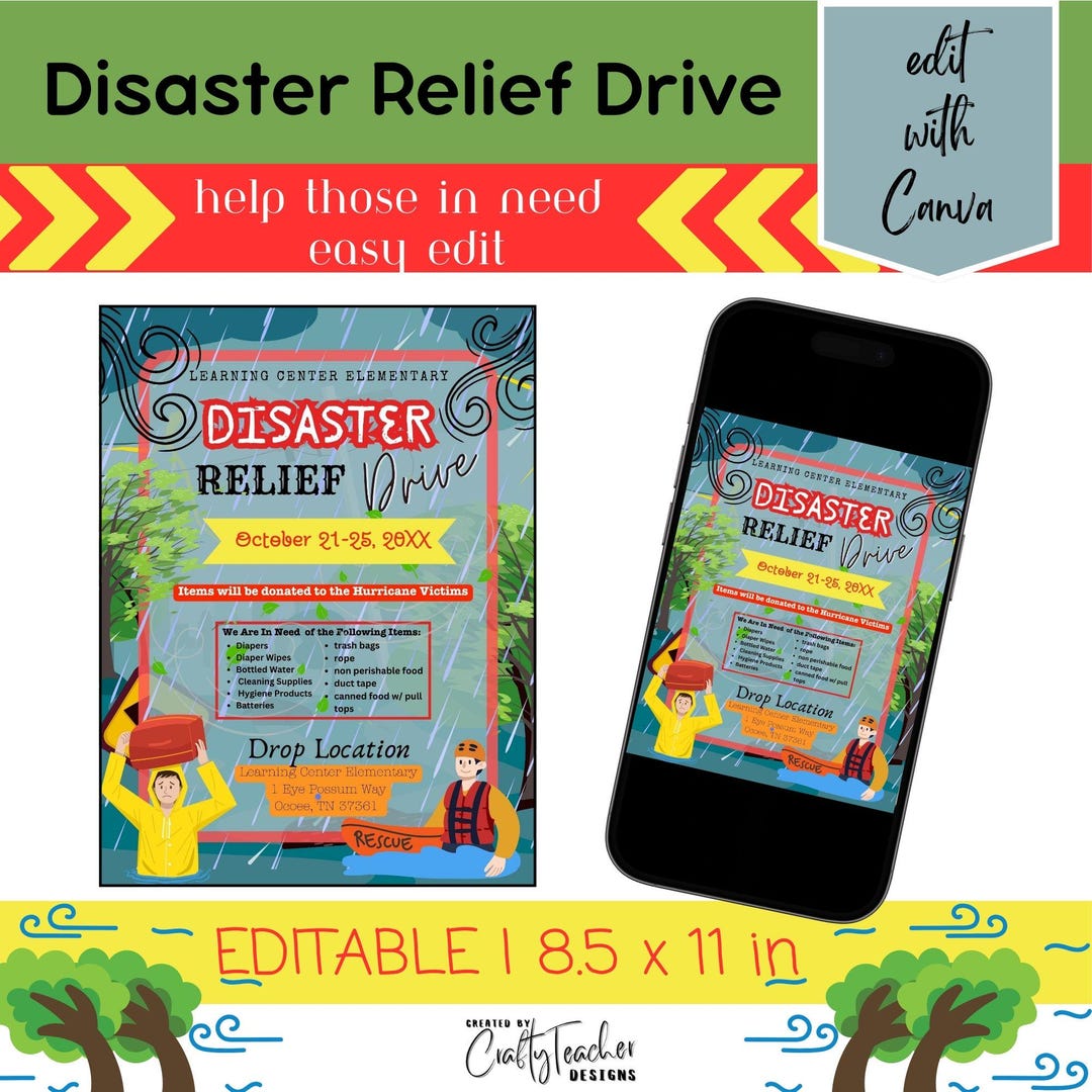 Disaster Relief Poster |compassion|clothing|food|school|pto Pta ...