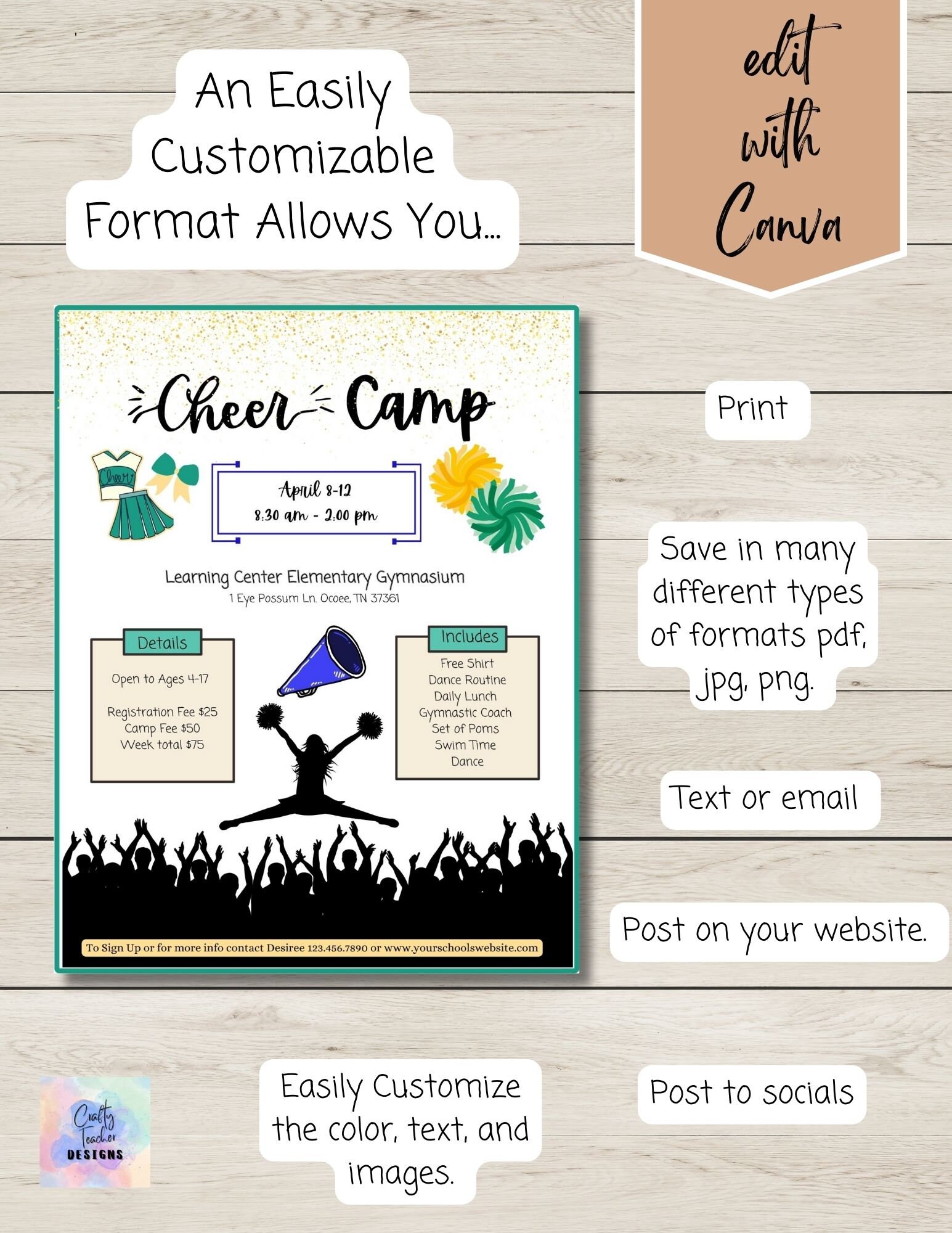 EDITABLE Cheer Camp Poster, Flyer, Cheer Fundraiser, PTO PTA, Digital ...