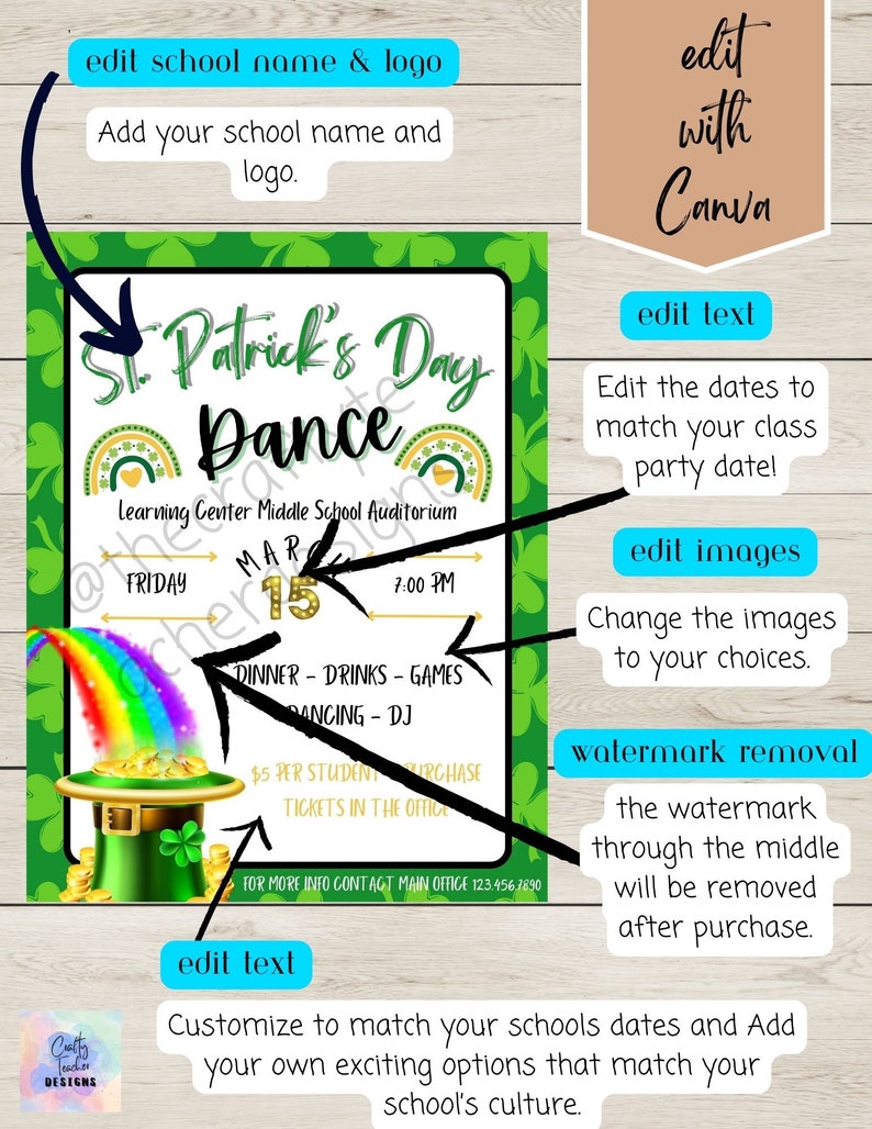 Editable St.patrick's Day Dance Flyer, School PTO PTA, Social Media ...