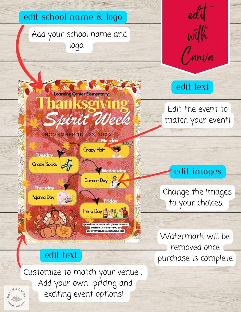 EDITABLE | Thanksgiving Spirit Week | Fall Theme | Office | School - Etsy