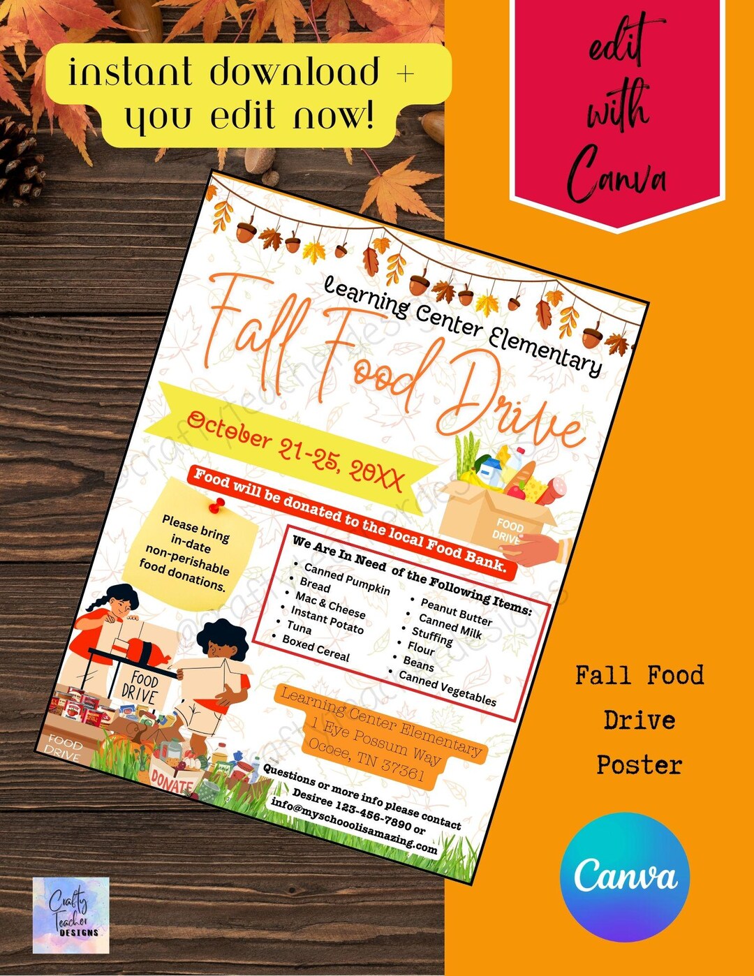 EDITABLE | Fall Food Drive Flyer | Thanksgiving Fundraiser | Charitable ...