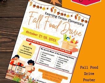 Fall Food Drive Flyer Editable Template, Autumn Drop off Food Bank ...