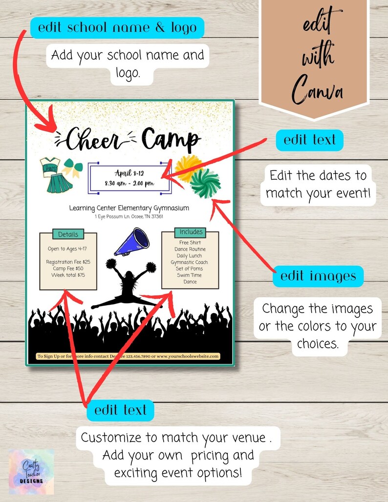 EDITABLE Cheer Camp Poster, Flyer, Cheer Fundraiser, PTO PTA, Digital ...