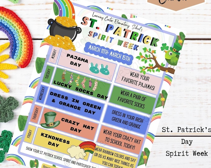 EDITABLE St. Patrick Spirit Week School PTO PTA Instant Download - Etsy