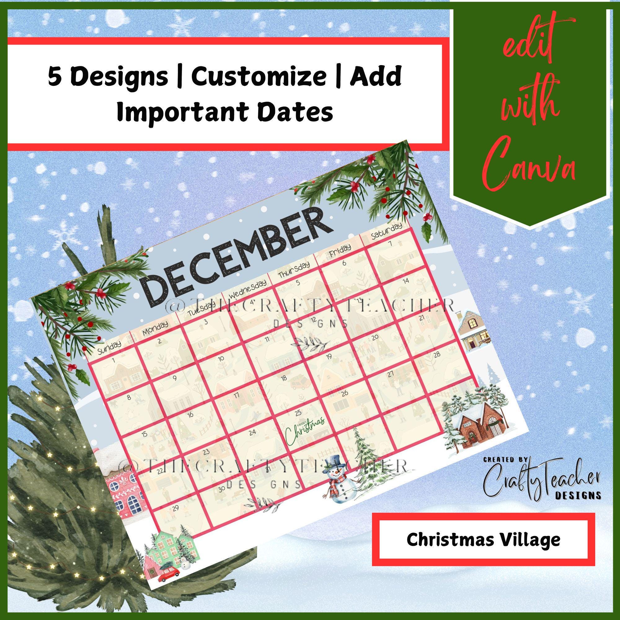 Editable, Monthly Calendar, December 2024, Printable - Etsy