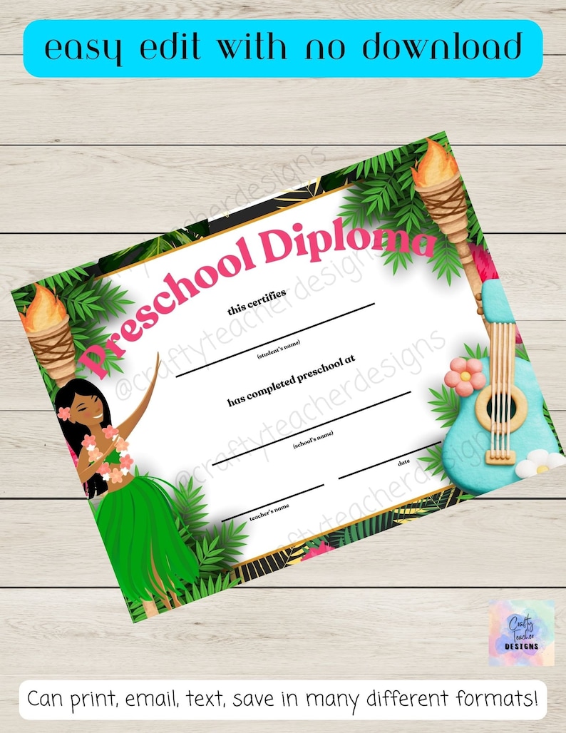 EDITABLE | End of Year | Graduation | Luau | Certificate | Pre-k - Etsy