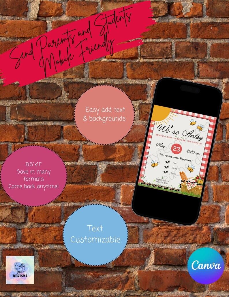 EDITABLE Summer Picnic End of Year Party Pto Pta We're Antsy - Etsy Denmark