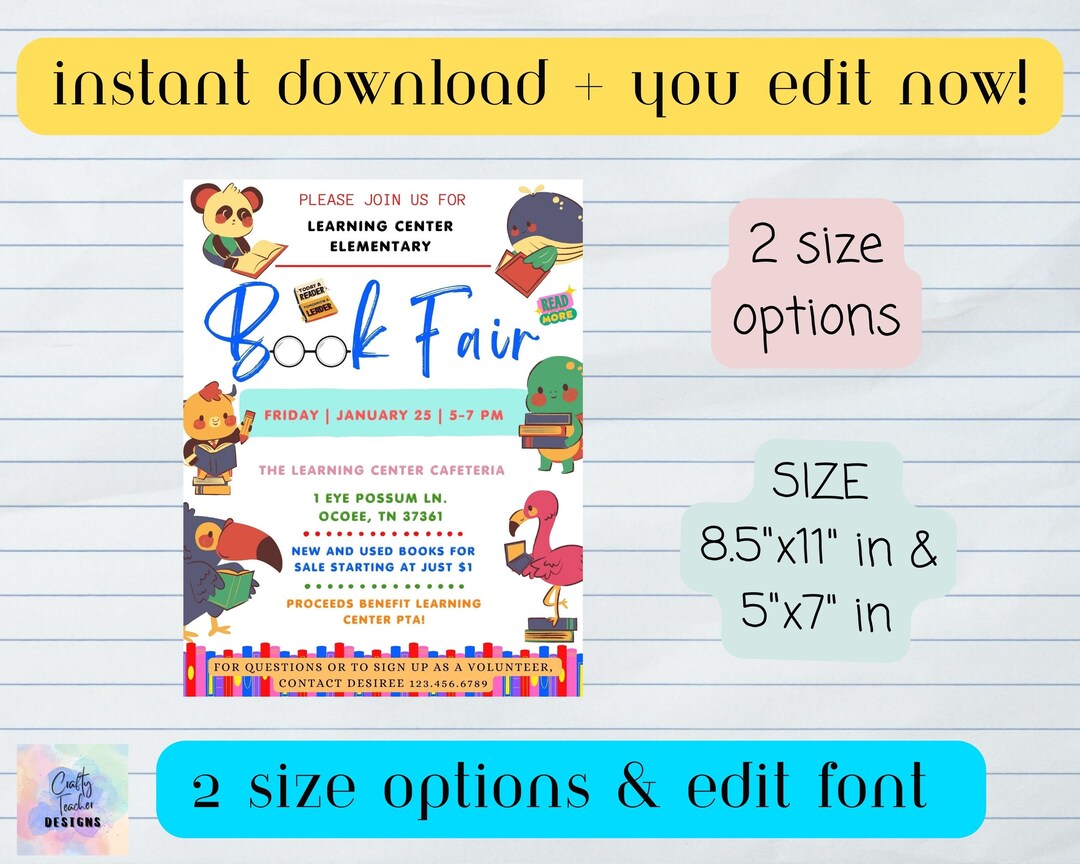 EDITABLE Book Fair Poster Social Media Template Printable - Etsy