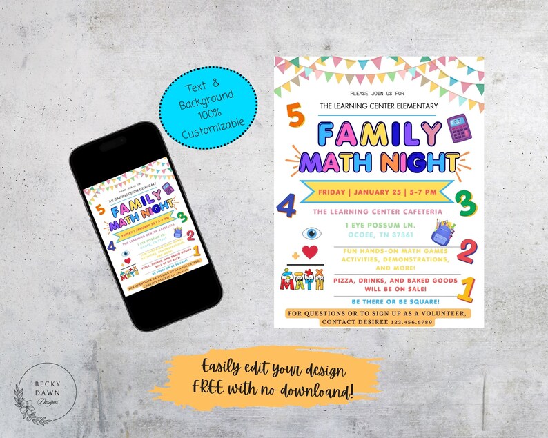 Editable Family Math Night Flyer, PTO PTA Family School Flyer, Math ...