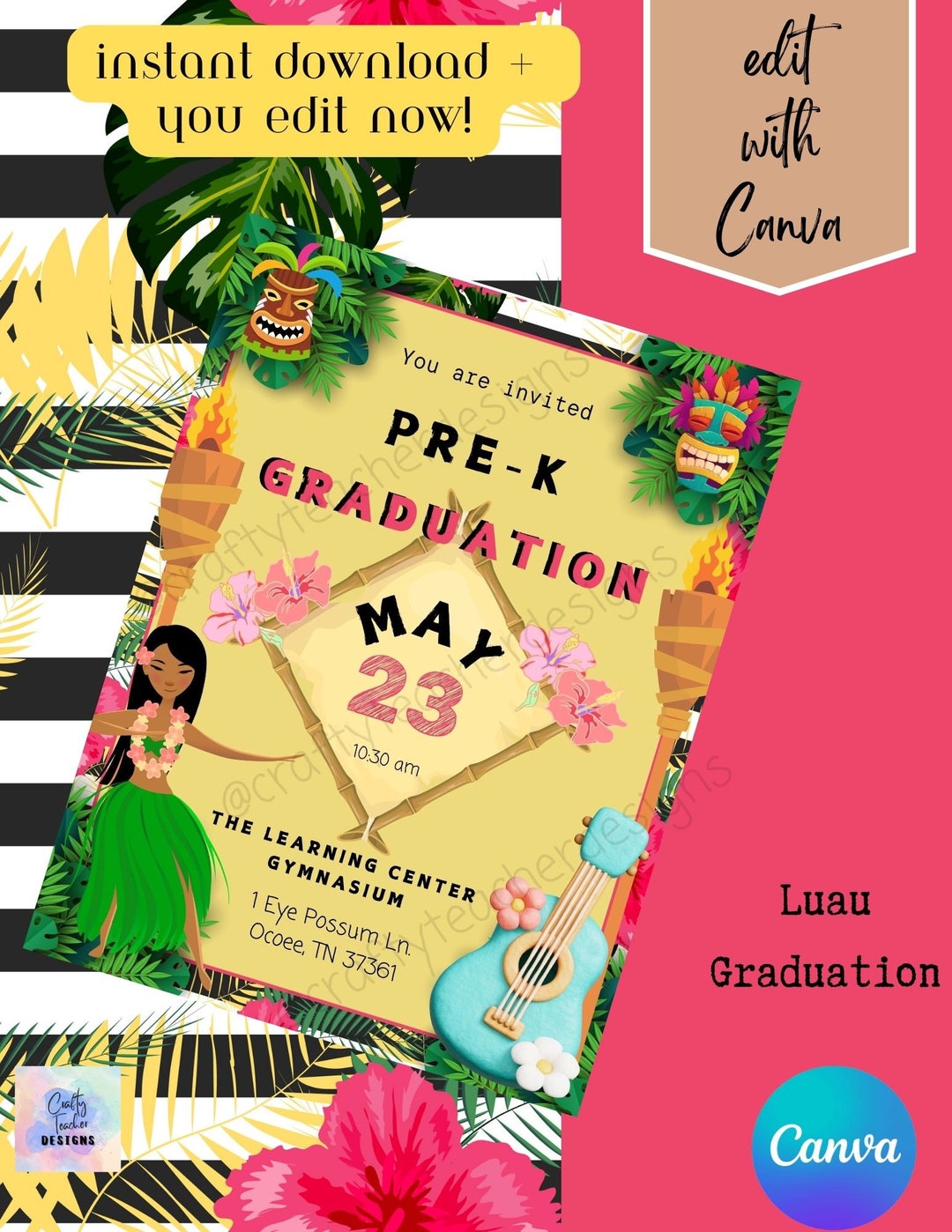 EDITABLE Graduation Luau Poster Social Media Prek - Etsy