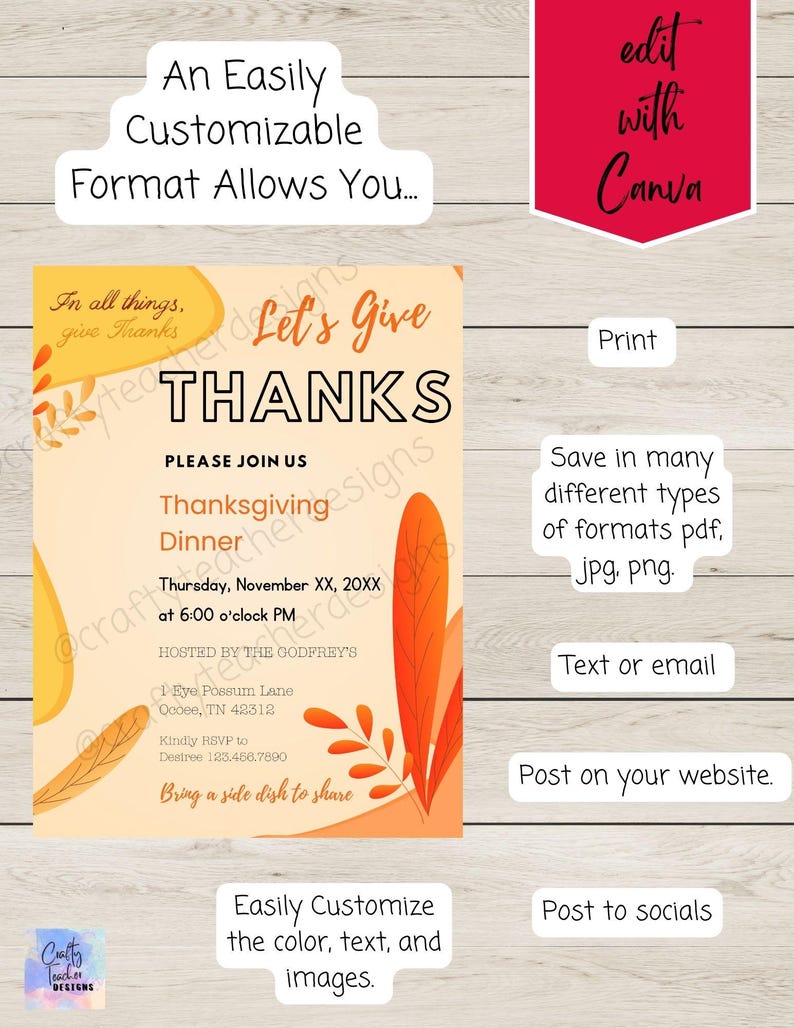 EDITABLE Thanksgiving Gather Together Let's Give Thanks Family Time - Etsy