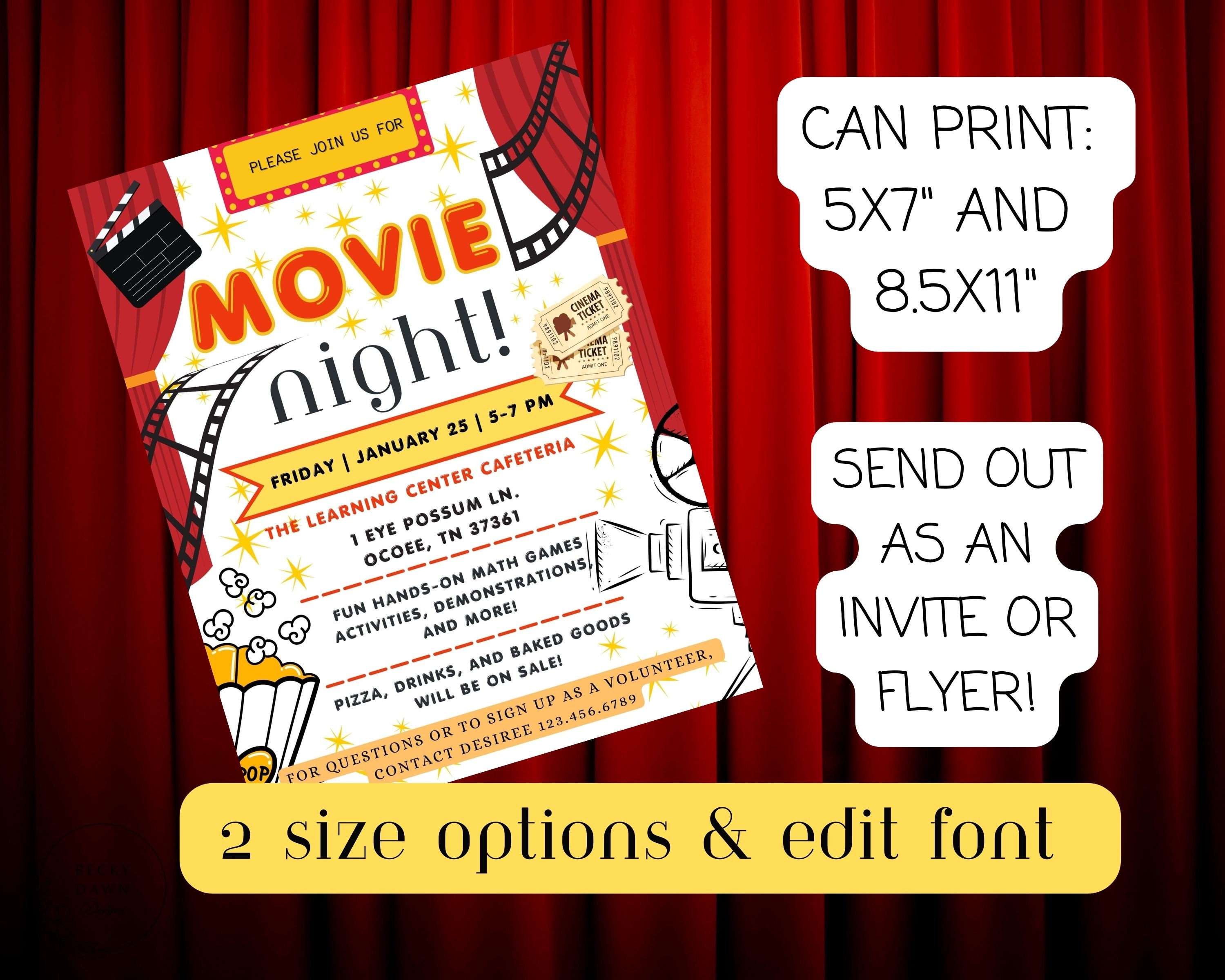 Editable Family Movie Night Flyer, PTO PTA Family School Flyer ...