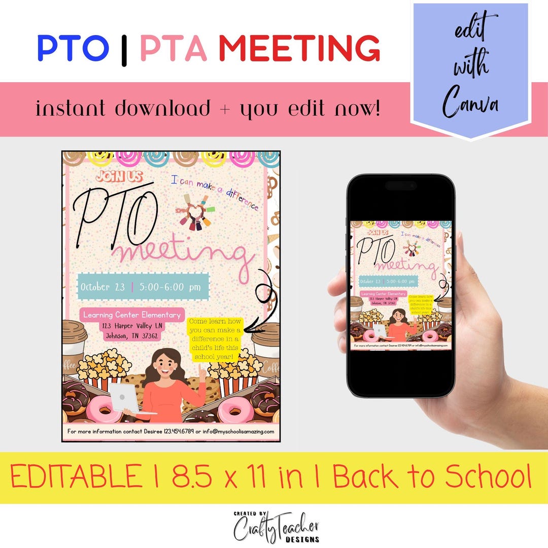 Editable | Back to School | PTO PTA Meeting Poster | Digital | Easy ...