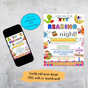 Editable Family Reading Night Flyer, PTO PTA Family School Flyer ...