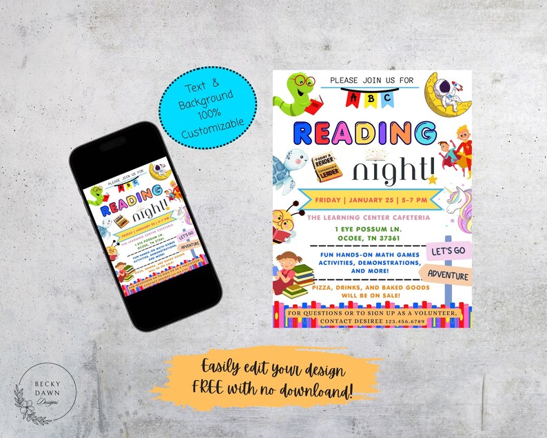 Editable Family Reading Night Flyer, PTO PTA Family School Flyer ...