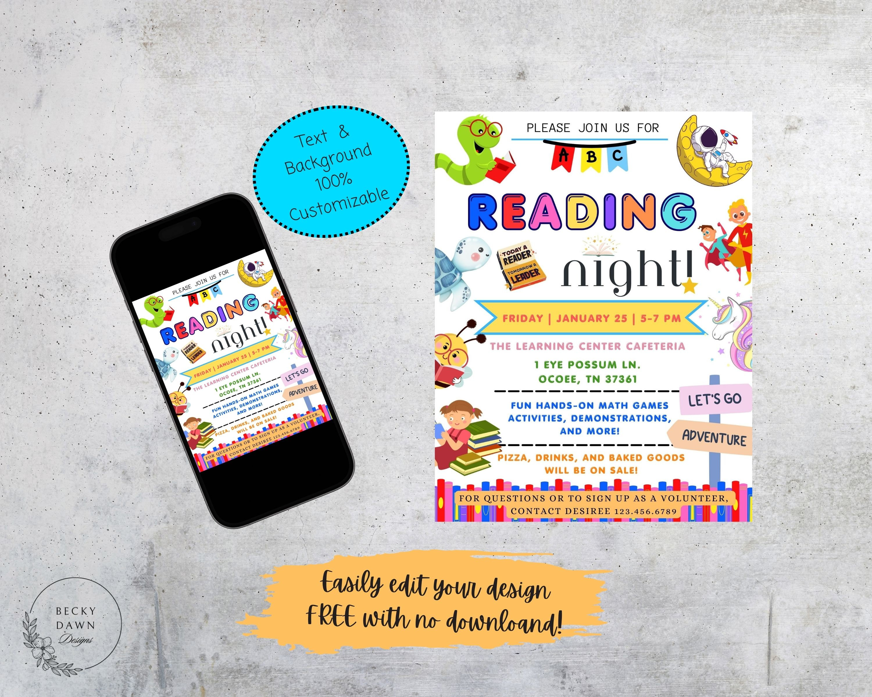 Editable Family Reading Night Flyer, PTO PTA Family School Flyer ...