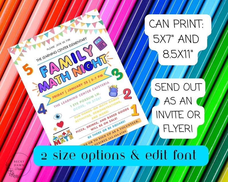 Editable Family Math Night Flyer, PTO PTA Family School Flyer, Math ...