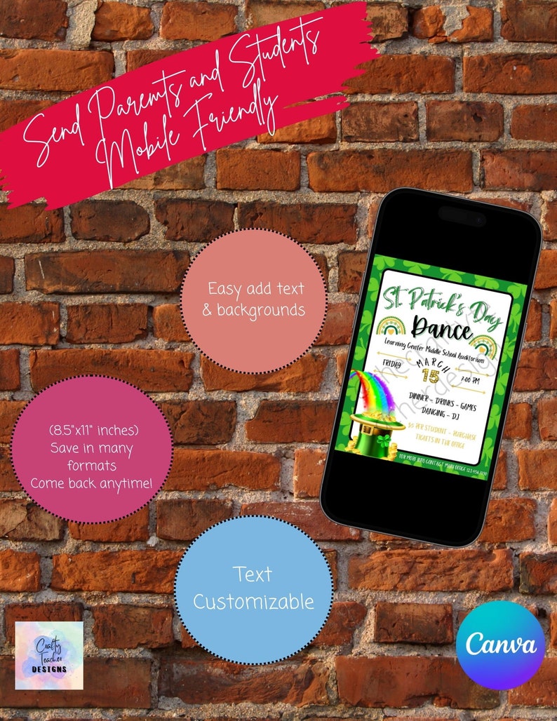 Editable St.patrick's Day Dance Flyer, School PTO PTA, Social Media ...