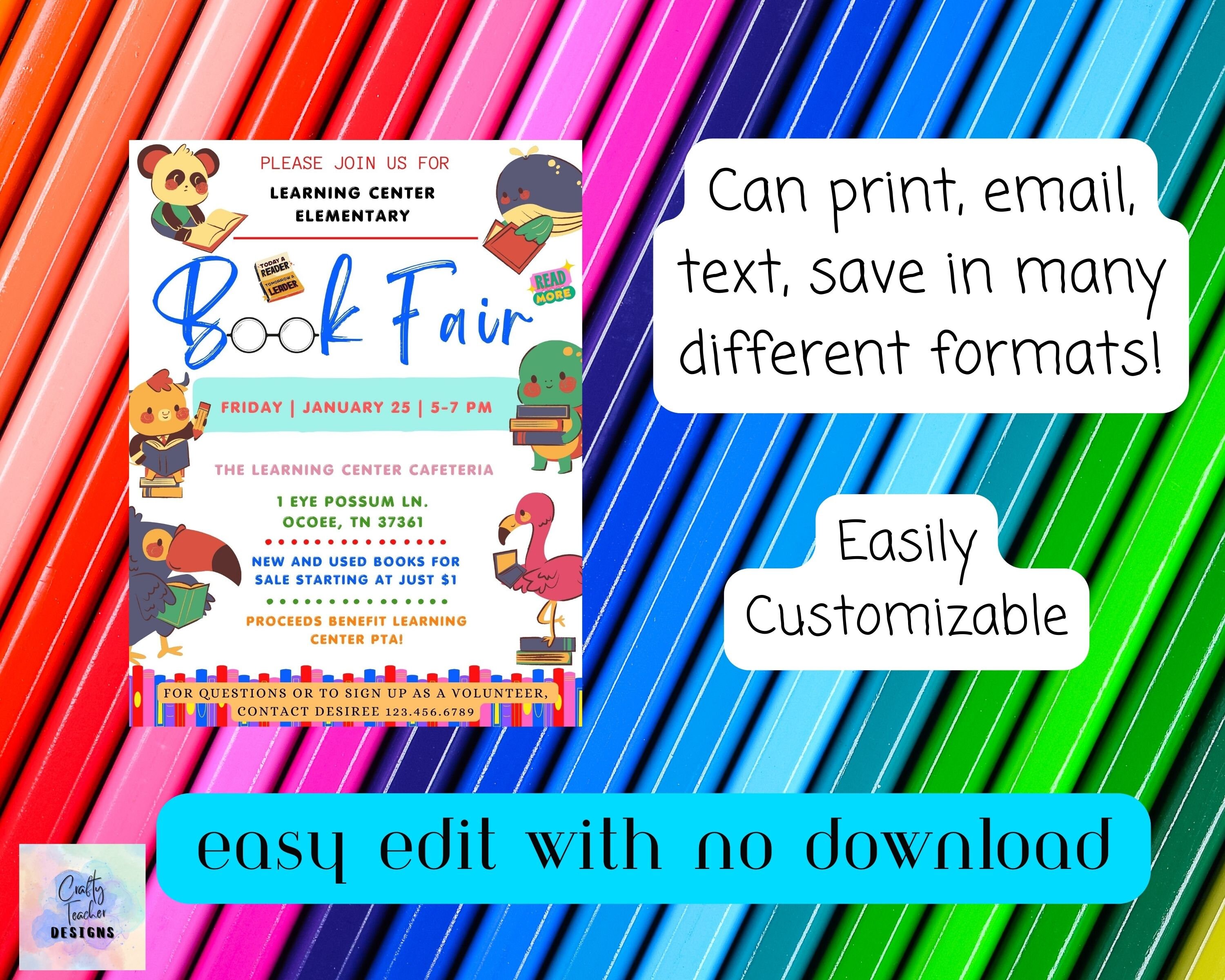 EDITABLE Book Fair Poster Social Media Template Printable - Etsy