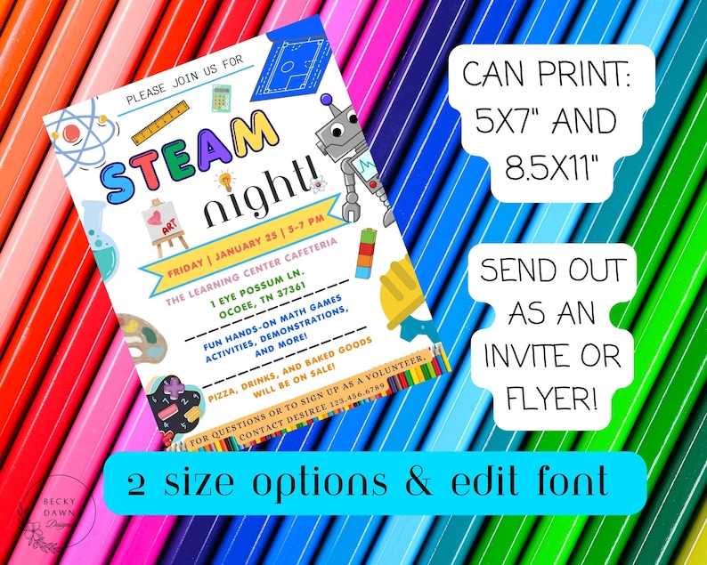 Editable Family STEAM Night Flyer, PTO PTA Family School Flyer ...