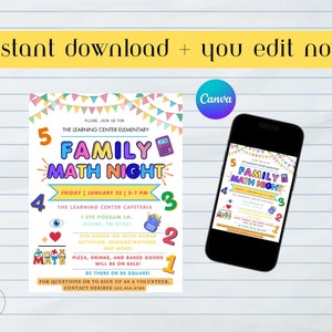 Editable Family Math Night Flyer, PTO PTA Family School Flyer, Math ...