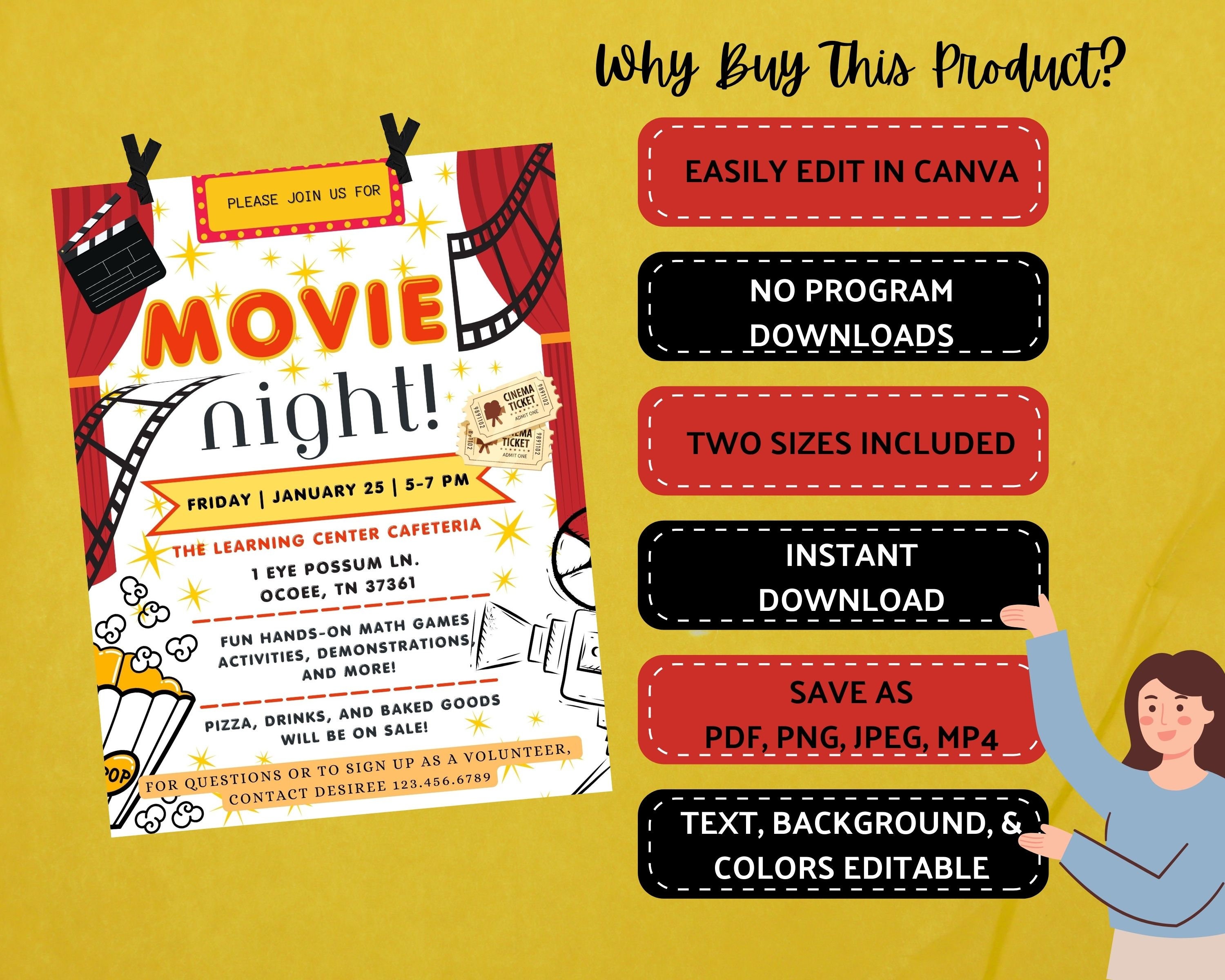 Editable Family Movie Night Flyer, PTO PTA Family School Flyer ...