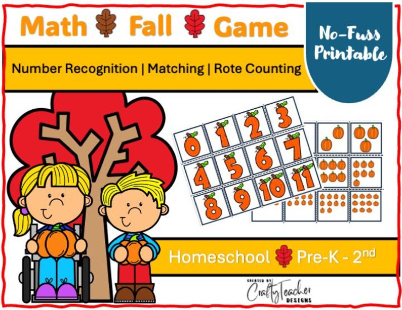 Math Fall Game Homeschool Autumn Pre-k 2nd Number Recognition No Fuss ...