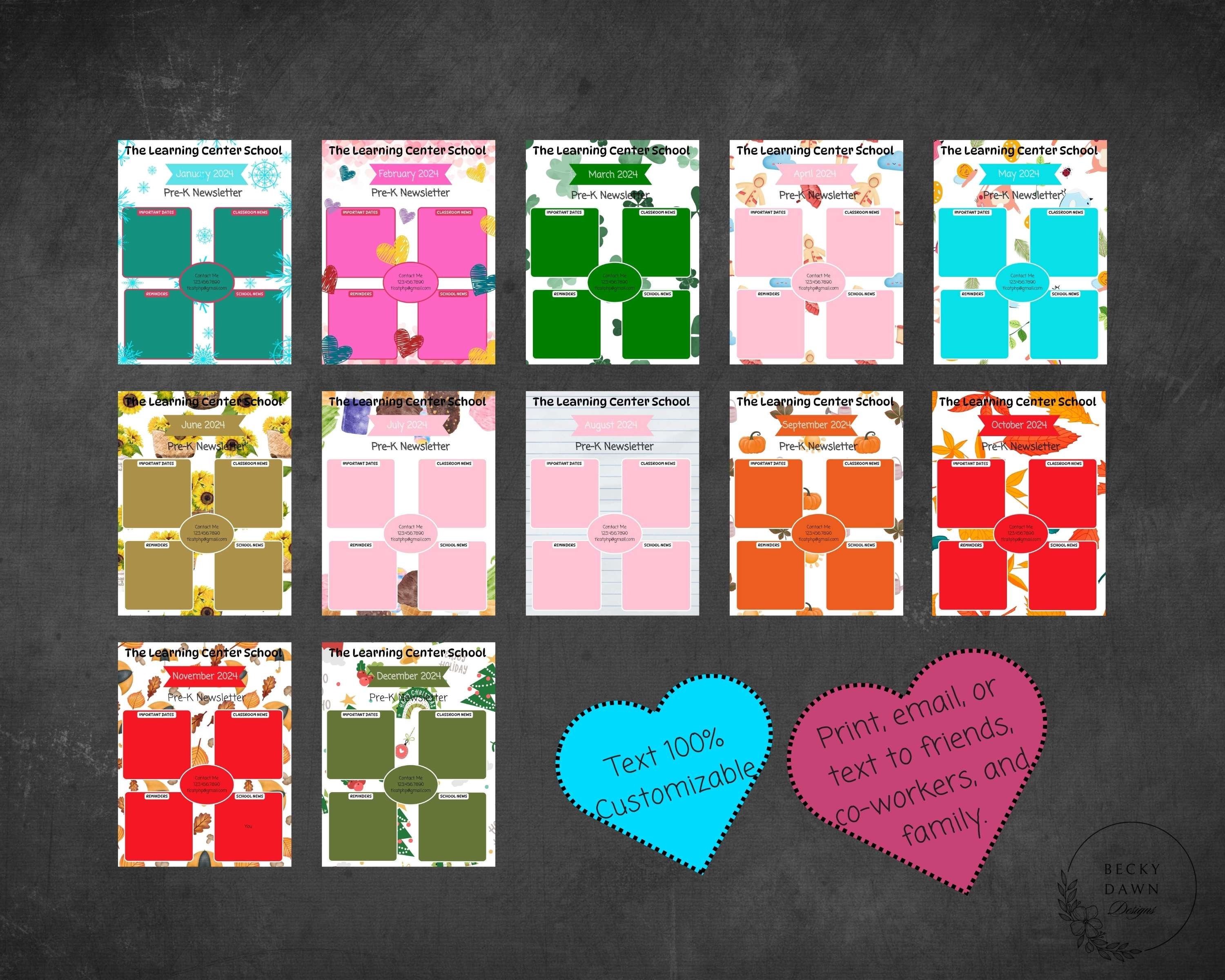 EDITABLE--12 Month Classroom Newsletter, School PTO PTA, Parent ...