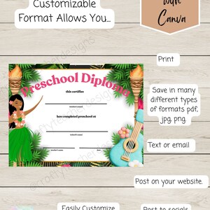 EDITABLE | End of Year | Graduation | Luau | Certificate | Pre-k - Etsy