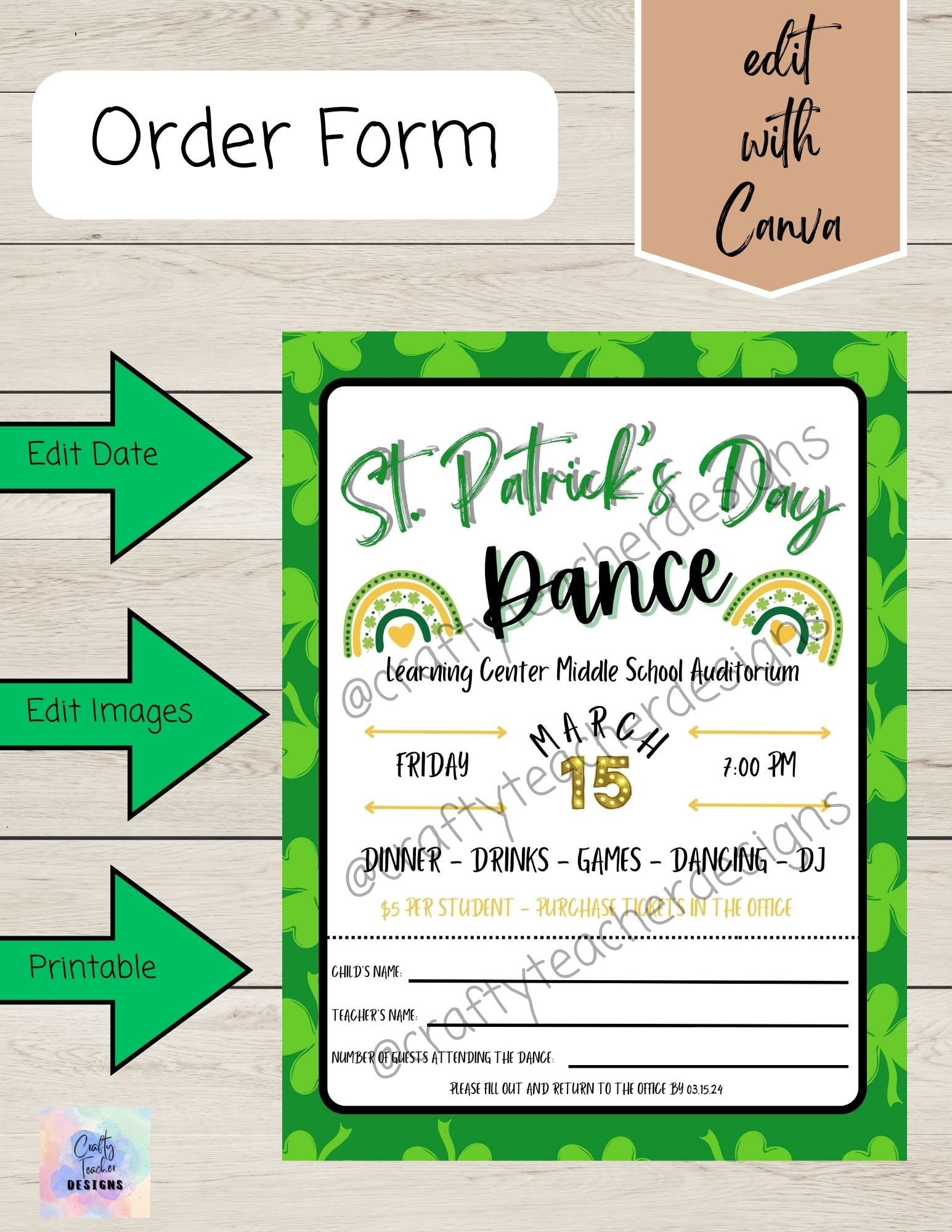 Editable St.patrick's Day Dance Flyer, School PTO PTA, Social Media ...