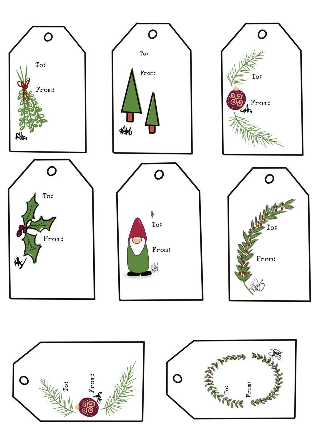 Downloadable Christmas Gift Tags set of 8 - Etsy