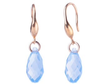 Blue Crystal Dainty Gold Dangle Delicate Earrings, Small Blue Denim ...