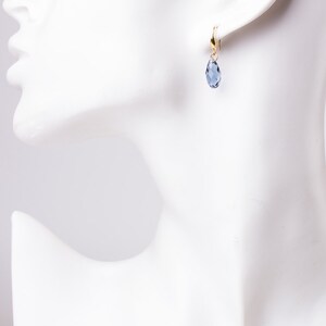 Blue Crystal Dainty Gold Dangle Delicate Earrings, Small Blue Denim ...