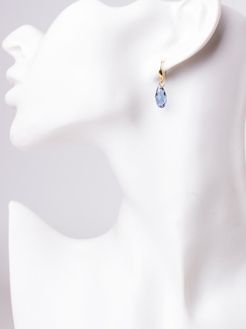 Blue Crystal Dainty Gold Dangle Delicate Earrings, Small Blue Denim ...